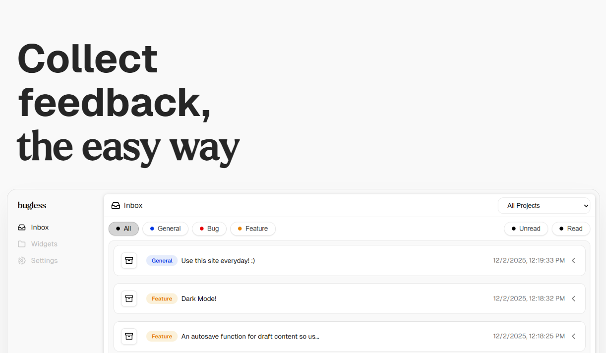 Bugless - Collect feedback, the easy way